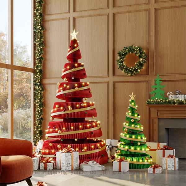 【発売日：2025年11月18日】サイズ：高約：54CM・75CM・100CM!材質：ペーパー!ツリー本体*1+オーナメント（ツリー下の装飾品は含まれていません）!折りたたみ可能な構造：ハニカムデザインにより、使用しないときはコンパクトに収...