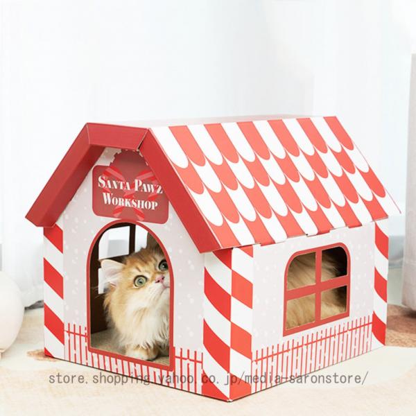 【発売日：2025年10月01日】爪とぎボード付き 段ボール製キャットハウス材質：ダンボール；※ダンボールの性質上、多少のすれ、傷、へこみなどがある場合があります!☆【可愛くて楽しい、専用のキャットハウス!】猫に何時間も楽しく遊べる屋内DI...