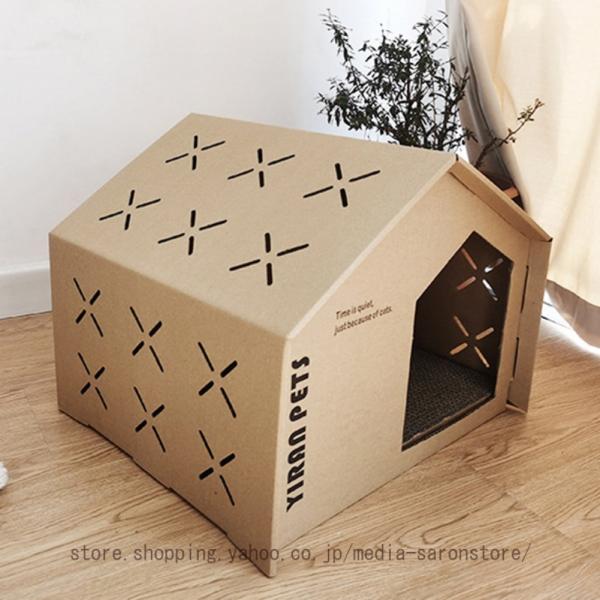 【発売日：2025年09月30日】爪とぎボード付き 段ボール製キャットハウス材質：ダンボール；※ダンボールの性質上、多少のすれ、傷、へこみなどがある場合があります!☆【可愛くて楽しい、専用のキャットハウス!】猫に何時間も楽しく遊べる屋内DI...