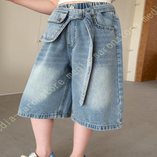 【発売日：2026年04月22日】デニム ショートパンツ 子供服 キッズ パンツ 女の子 ガールズ デニムパンツ 短パン シンプル 無地 ベーシック 通園 通学 カジュアル  夏 春 かわいい 商品内容：ズボン単品　シンプルで着回しのきく1...