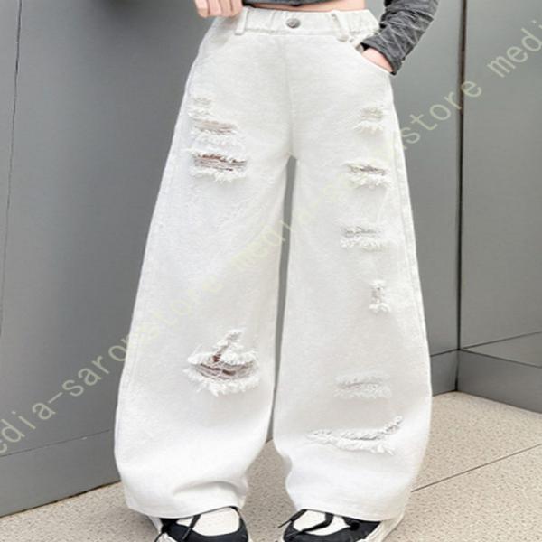 【発売日：2025年09月24日】キッズ ダンス デニム パンツ 衣装 練習着 ジーンズ ズボン ジーパン ワイドパンツ 子供 子ども 子供服 男の子 女の子 ヒップホップ ストリート キッズダンス衣装 商品内容：ズボン単品高弾性のゴムウェ...