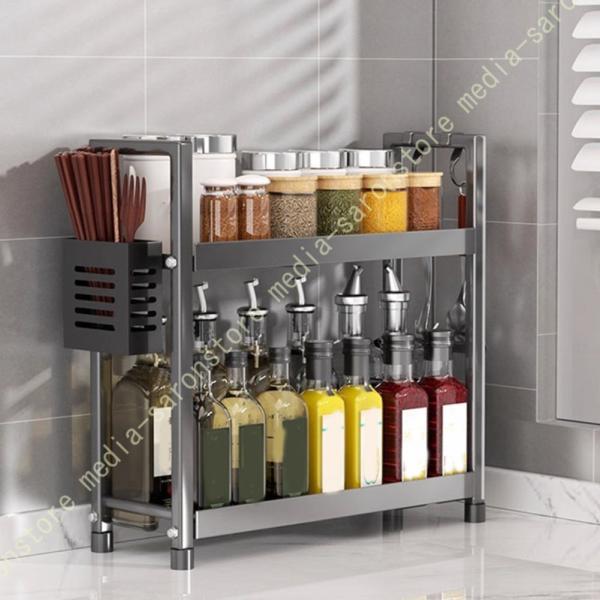 【発売日：2026年01月08日】★【安定感】調味料ラックは堅固丈夫で、耐荷重に優れて、四本足がネジでしっか り固定されて、滑り止めの効果があって、安定性が一層向上されます!★【調味料収納ラック】2段式のデザインを採用された、すべての規格の...