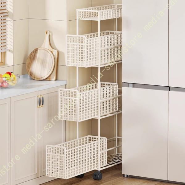 【発売日：2025年12月05日】★【サイズ】：正確な寸法は、このページの写真で確認できます!1.スリムデザインで隙間収納力 ：幅わずか スリム設計が、冷蔵庫横やキッチンの狭い隙間にピッタリ収まり!抽拉式収納筐で、調味料・洗剤・小物まで無駄...