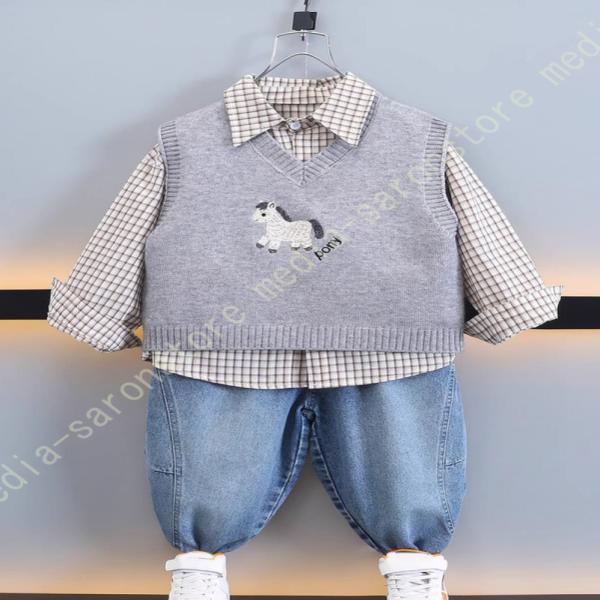 【発売日：2026年03月31日】【商品仕様】材質：綿  ポリエステル対象：男の子、小学生サイズ：80-120季節： 春 秋 冬ニットベスト+シャツ＋ズボン【選ばれる理由】ニットベスト、長袖Tシャツ、ボトムスのお買い得３点セット!肌触りが良...