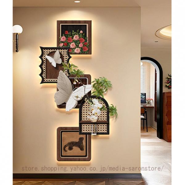 【発売日：2026年01月16日】立体アート+透明花瓶+収納ラック!1、ご購入前にサイズをご確認ください!2、ご自身で組み立てていただくのに、壁へのダメージが少ない目隠しピンがお勧めです!3、製品には 置物とライトが付属していないため、お客...