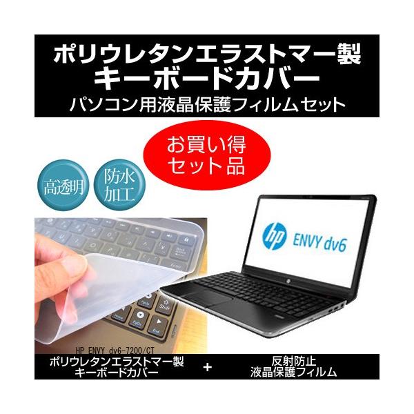 【目に優しい反射防止(ノングレア) 液晶保護フィルムとキーボードカバーのセット】 HP ENVY dv6-7200 [15.6インチ]機種で使えるキズ防止、防水、防塵、プロテクトセット(クリーニングクロス＆ヘラ付) キーボード カバー シー...