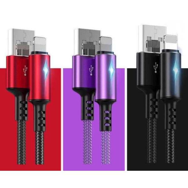 iPhone充電ケーブル Lightening 光る 充電ケーブル 充電 USBケーブル 高速充電 高速データ転送ケーブル ライトニング ケーブル 1.2m LEDライト 急速充電 高耐久ナイロン 断線防止品番：kzt01カラー：パープル、...