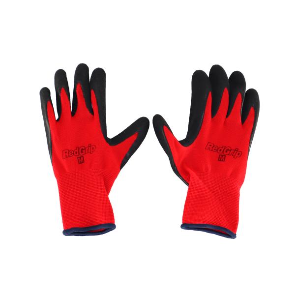 業務用天然ゴム背抜き　#580 RedGrip レッドグリップ【サイズ】Mサイズ　【入り数】10双入り【素　材】手袋：ポリエステル　　　　　樹脂部：天然ゴム【特　長】〇弾力性があり、手の動きを妨げず軽快に作業できます。　　　　　〇通気性がよ...