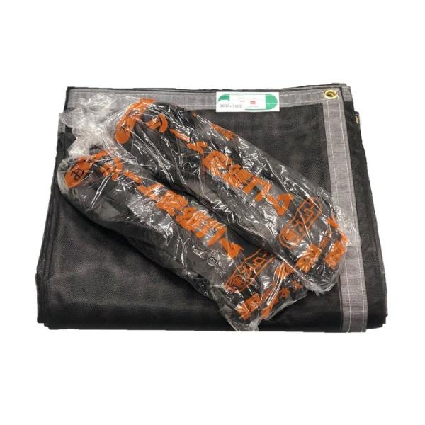 【サイズ】3.6ｍ×7.5ｍ【カラー】ブラック【重　量】約5ｋｇ【ハトメ】周囲32ヵ所　3.6ｍ方向600ｍｍピッチ　7.5ｍ方向750ｍｍピッチ　真鍮ハトメ【付属品】ゴムバンド（折径70ｃｍ）20本付き　　　　　（ゴムバンドは、ネットの中...