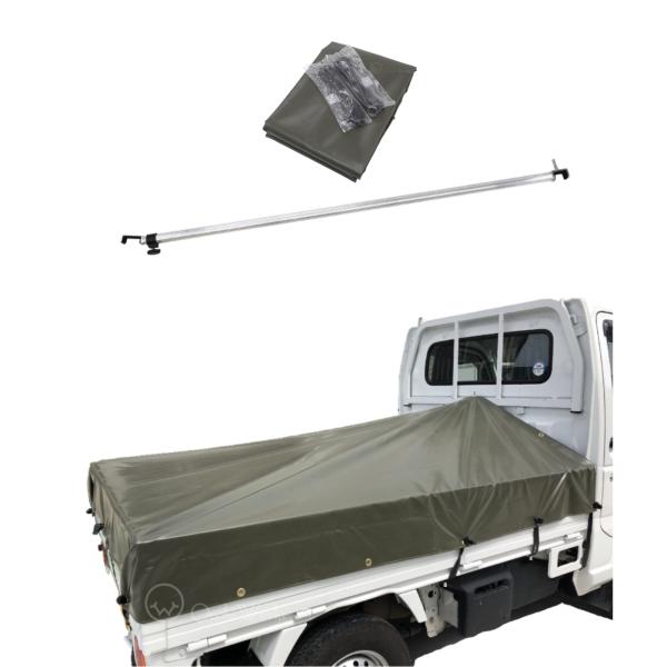 標準荷台軽トラック用シート　荷台ポール付！！軽トラックシート　荷台ポール　セット品◆シート　スペック【サイズ】（前部）2.0ｍ・（後部）1.9ｍ×（長さ）2.15ｍ　標準荷台軽トラック用【シート形状】台形シート【カラー】OD　国防色【材　質...