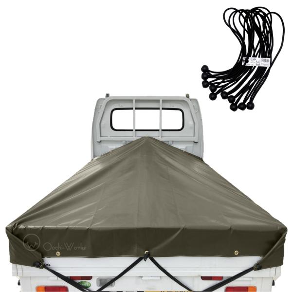 ◆シートスペック◆サイズ：（前部）2.0ｍ・（後部）1.9ｍ×（長さ）2.15ｍ　標準荷台軽トラック用形　状：台形シートカラー：OD　国防色材　質：エステル帆布　防水ハトメ：真鍮ハトメ　前中央ハトメ部分補強加工重　量：約2.8kg厚　み：0...