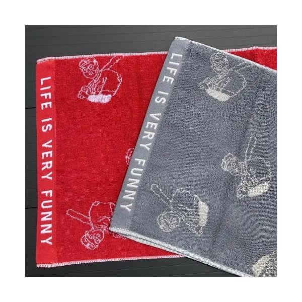 DUDE TOWELGRAY×LIGHT GRAY . RED×WHITESIZE : 32×80(cm)MADE IN JAPANジャカード生地によるオリジナルのタオル裏面にはLIFE IS VERY FUNNYは付きません。表面のみにな...
