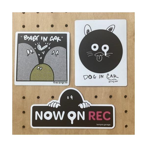 tempra garage sticker　RYUJI KAMIYAMA「アートを身近に !」をテーマにtempra cycleのシリーズ「BABY IN CAR」「DOG IN CAR」「NOW ON REC」車の後ろに貼り付けて、お知ら...