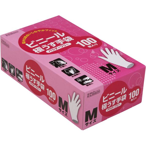 ビニール極うす手袋 粉無 Ｍ 半透明 １００枚入　特売品（数量限定）【規格内容】長さ２３（手首までの長さ１９／中指の長さ８．０）ｃｍ【厚み】０．０５ｍｍ【材質】塩化ビニール樹脂【補足１】粉無【補足２】使い捨て【色】透明【柄】柄無【キーワード...