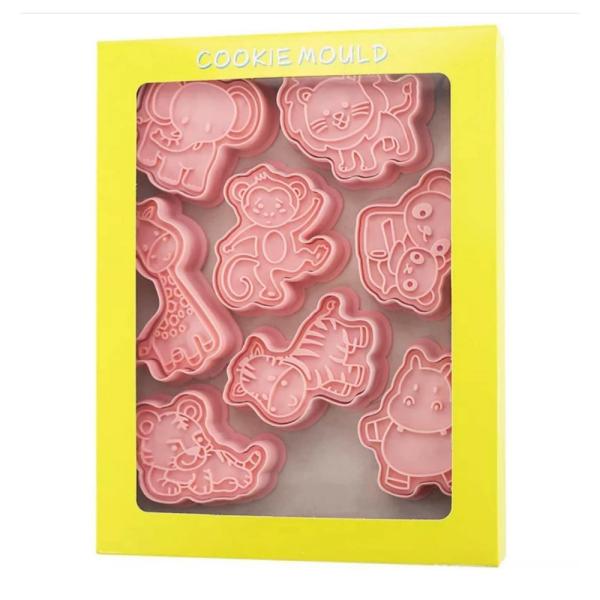 かわいい　動物のクッキーカッター　8ピースセットパンダ トラ きりん カバ ゾウ ライオン しまうま サル など可愛い型がいっぱいです！プラスチック製で、簡単に型抜きが出来ます。小さなお子様や、キャラクター好きの方に喜んでいただけると思いま...