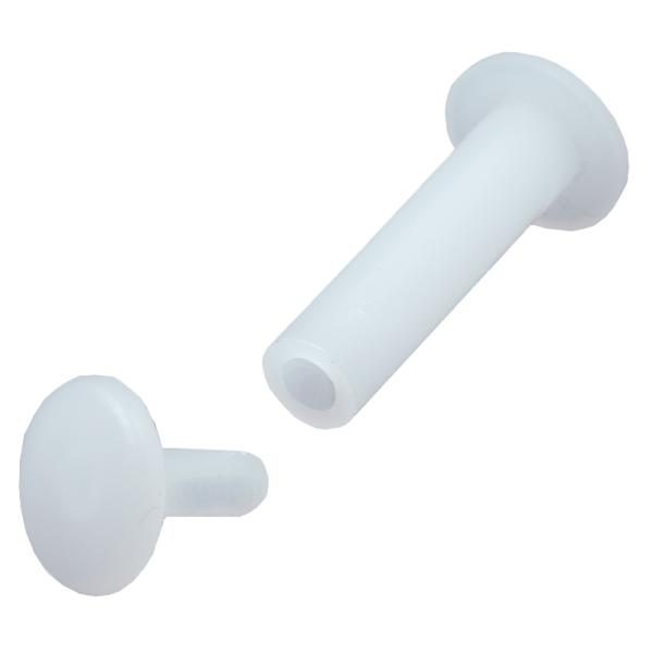 専用の工具は使用しない、差し込むだけの便利なプラスチック鋲です。  【製品仕様】 頭径：10φ 間隔（メス首下）：35mm 適応穴径：5φ  カラー：白  材質：ポリエチレン  入数：1パック 50組  ◎ご注意下さい ・出荷までの日数が違...