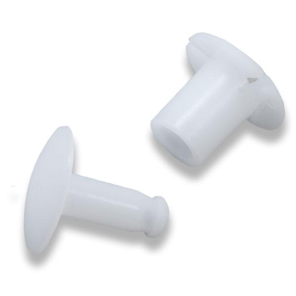 専用の工具は必要なく、手で留められる便利なプラスチック鋲です。段ボール什器などの組み立てにもおすすめです。【製品仕様】頭径：φ12mm間隔（メスネジ部分）：8mm適応穴径：φ7mmカラー：白・黒材質：ポリアセタール入数：1パック 50組◎ご...