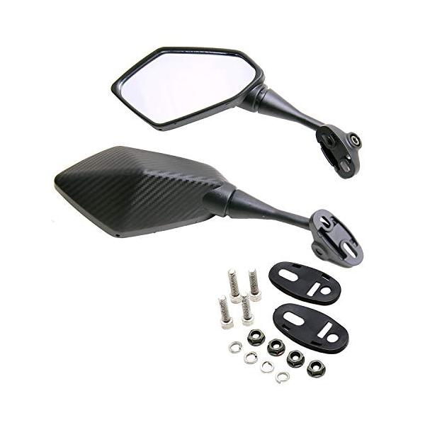 スクエアタイプでスッキリしたシルエットです。スーパースポーツ、レプリカタイプのバイクカスタムミラー。汎用品のため、ネジサイズ、取り付け幅が合えば取付可能。転倒などのミラー破損時のにも最適。CBR250R CBR400R CBR600RR C...