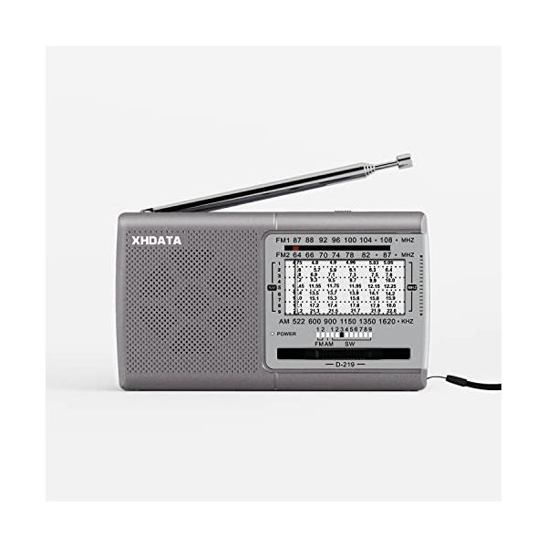 「FM、AM、SW高感度受信」XHDATA D-219はFWやAM、SWが受信でき、全世界のバンドが聞ける。旧式のラジオと比べて、D-219はDSPが搭載され、ポータブルで小型の同時に受信感度や選択度、安定性、音質も優れたラジオです。周波数...