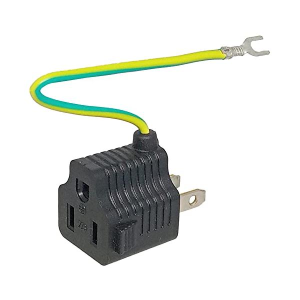 アース接地つき3極の機器の電源プラグを一般コンセント2極に接続できます。OAタップ等の3Pコネクタを2Pに変換するアダプタです。アース用コード120mm付。定格容量：AC125V/15A、合計1500Wまで対応します。RoHS指令、PSE取...