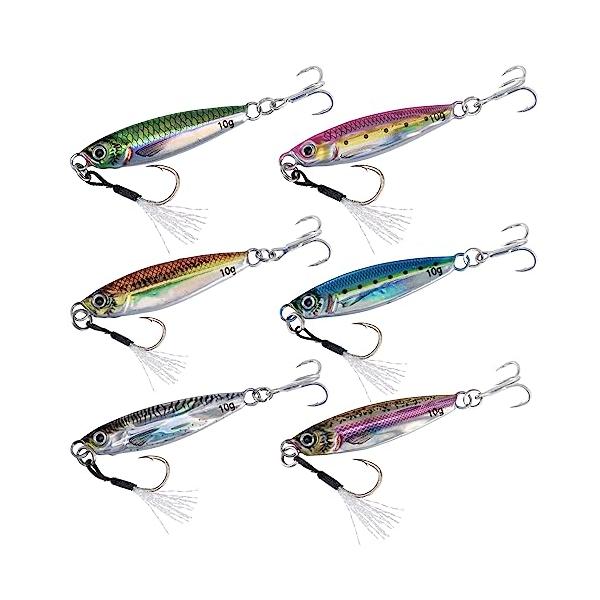 セット内容：6個セット：6色あり、各色1個。　重量:20g　ボディのサイズ:5.65cm/2.22インチ　シングルフック:12＃　トレブルフック：6＃高品質の釣り針バーブデザインの高炭素鋼フックは、他の一般的な釣り針よりも鋭く、魚をしっかり...