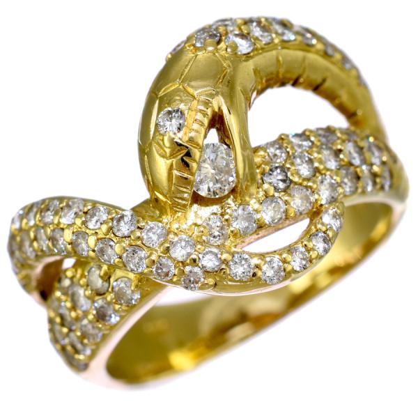 [商品名]：スネークデザインリング[素材]：K18YG[宝石]：ダイヤモンド[ランク]：S[状態]：使用感をほとんど感じさせない非常に綺麗な商品です。[サイズ]：リングサイズ:11号<br>幅:3.5mm-13.1mm[総重量]...