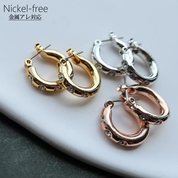 ■商品名:3ビジューフープのキャッチレスチタンピアス(4F)■商品番号:CR-46(22su13)■1.5ｃｍ：重量約1.7ｇ（1ケ）1.3ｃｍ：重量1.2ｇ（1ケ）■合金製/ラインストーン（プレシオサ）■チタンポスト　クロッシングピアスピ...