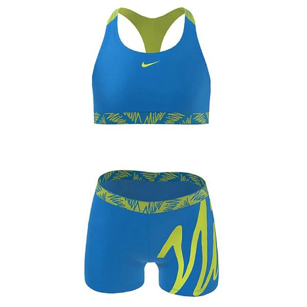 ラバープリントロゴ/トップス前身頃・ボトムス総裏地22シーズンプリントが特徴的なガールズタンキニセット水着。フィット感があり、動きやすさを重視したデザイン。トップス内側フロント部分とボトムス裏側に裏地付属素材：ナイロン80％・ポリウレタン2...