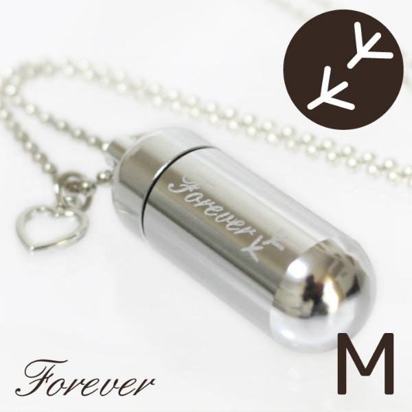 ご遺骨などを納めることのできる、イラストマークとforeverの文字が入った遺骨カプセル、遺骨ペンダントです。こちらはオープンハートチャームつきとなります。お守り袋＋ホルダーフックつき。大切な故人様やペットちゃんの遺骨・遺髪・遺毛・爪・歯な...