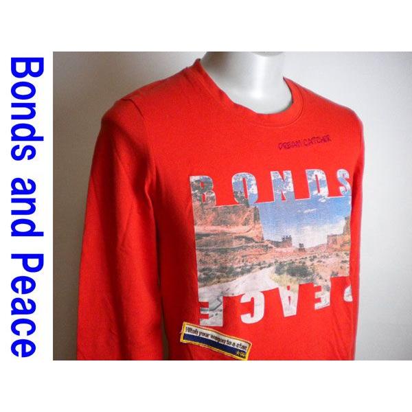 新品　♪　ボンズ ＆ ピース　BONDS  ＆ PEACE　長袖Ｔシャツ　赤色　朱色  英字　ロンＴ　サイズＭ
