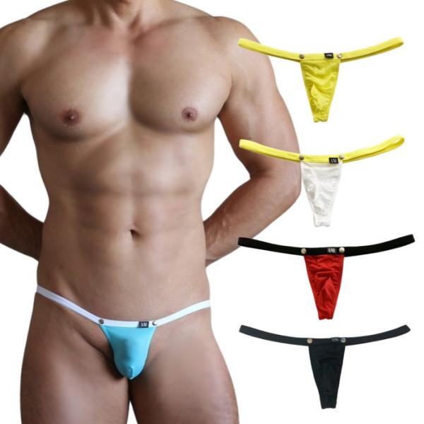 【3980円以上お買い上げで送料無料】この商品は5色展開の男性用Tバックです。ウエストゴムに施された装飾用のタッグボタンがカッコよく、フロントポーチとの2トーンカラーの組み合わせがアクセントになります。フロントのデザインは、スーパーローライ...