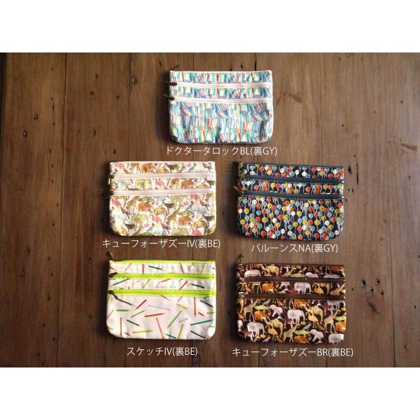 ファスナーが三段に並んで付いているフラットタイプのポーチ！色んな用途に合わせた使い方が可能で、普段使いはもちろん、旅行、お仕事、お子様の筆記用具入れなど、多様な使い方が出来るとっても便利なポーチです。例えば…、一段目は、ペンケースやコスメ、...