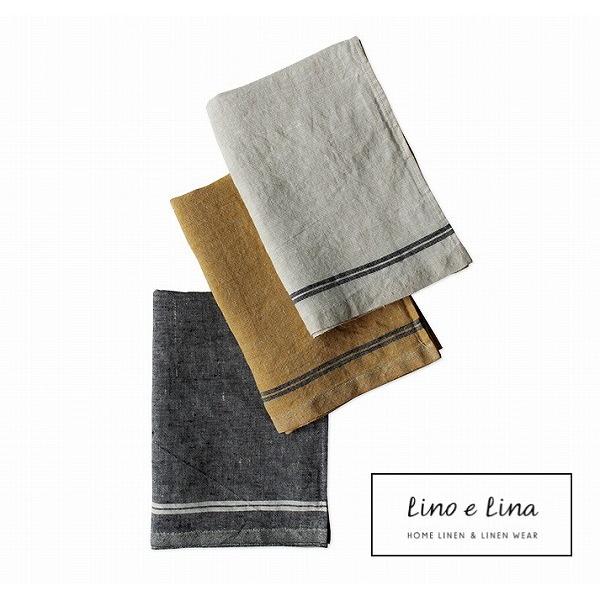 リーノ・エ・リーナ / Lino e Linaより、落ち着いたカラーに細いラインがアクセントのキッチンクロスのご紹介です。■バスルームのハンドタオルやフェイスタオルとしても使える、程良いサイズ感も嬉しい。お弁当包みやバッグの目隠しなど、使い...
