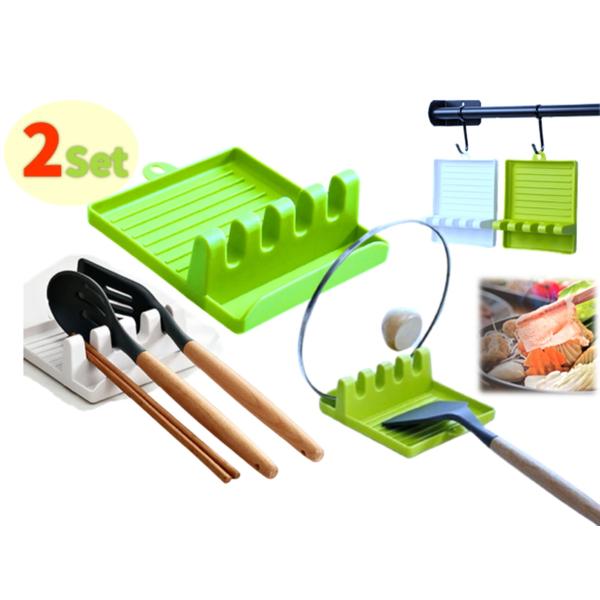 鍋蓋置き キッチン用ツール 収納 キッチンアイテム 鍋ふた置き 調理用品 インテリア カラー：グリーン、ホワイト調理中の鍋ふたやお玉のツールを置く便利なスタンドです。鍋ふたもホールド可能です。使用後、水洗いOKです。