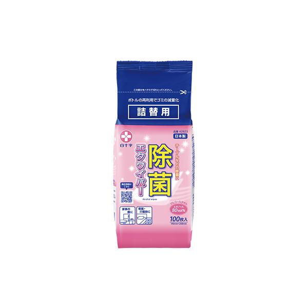 アルコールタオル　エタワイパー・80vol%エタノール含浸済の除菌用アルコールワイパー。・主成分は揮発成分のみのため、機材清拭後は成分の残留がありません。製品名：エタワイパー（詰替）　100枚入規格：140mm×200mm　80vol% エ...