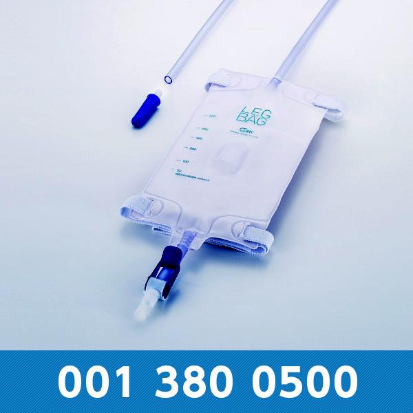 【特徴】滅菌済なので、安心して清潔にご使用いただけます。    【仕様】製品コード：001 380 0500容量：500ml内容：レッグバッグ10枚入/箱、固定用ベルト10セット入/箱(幅13ｍｍ 長さ610ｍｍ）、ボタン付固定用ベルト 1...