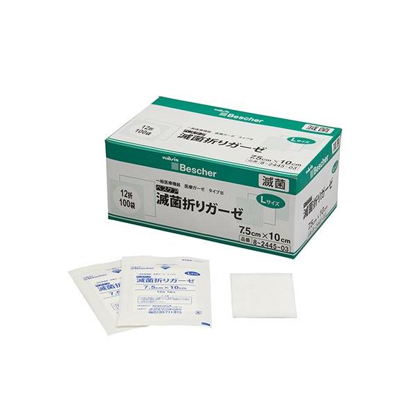 ●どの部分も均一な厚みですので、圧力や吸収力にムラがありません。●滅菌業務の手間を省き、在庫管理にも適しています。●材質：綿100％●折数：12重折タイプ●EOG滅菌済（個包装）●サイズ（mm）：75×100●入数：1箱（1枚/袋×100袋...