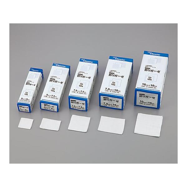 ●どの部分も均一な厚みですので、圧力や吸収力にムラがありません。●切り口の乱糸が出ないよう、裁断面を内側に折りたたんでいます。●材質：綿100％●折数：12重折タイプ●サイズ（mm）：50×50●入数：1箱（100枚入）●型番：18598