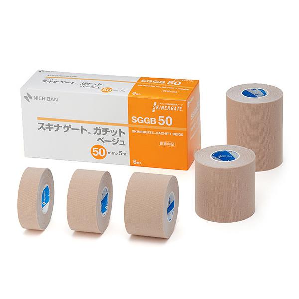 【特徴】スキナゲート ガチットのベージュタイプです。目立ちにくく、顔や頸部などの露出部への使用に適しています。【仕様】品番：SGGB50サイズ：50mm×5m入数：1箱6巻※商品画像は代表的な商品を表示しており、品番により異なる場合がございます。