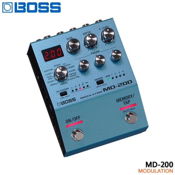 BOSSのモジュレーション「MD-200」です。フラッグシップモデル「MD-500」のアルゴリズムを継承した高品位なモジュレーションペダル。コンパクトな筐体に12種類のモードを搭載し、様々なモジュレーション効果を得ることができます。本体パネ...