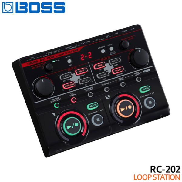 BOSSのループステーション「RC-202」です。クラブ/エレクトロニカ系ミュージシャンやビートボクサーに最適なルーパーとマルチエフェクツを搭載した、コンパクトなテーブルトップ・ルーパー。手元でコントロール可能な2つのステレオ・ループ・トラ...