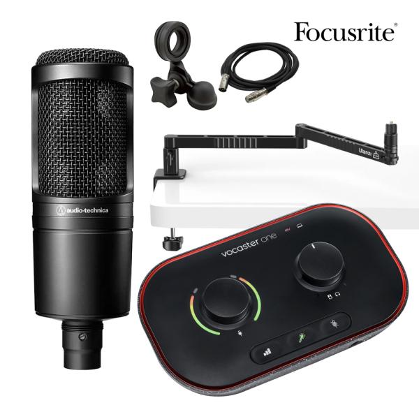 音量がしっかり稼げる 高出力マイクプリアンプ内蔵配信＆ミラーレス一眼向きオーディオインターフェイス【セット内容】Focusrite Vocaster one/コンデンサーマイク audio-technica AT2020(マイクホルダー/マ...