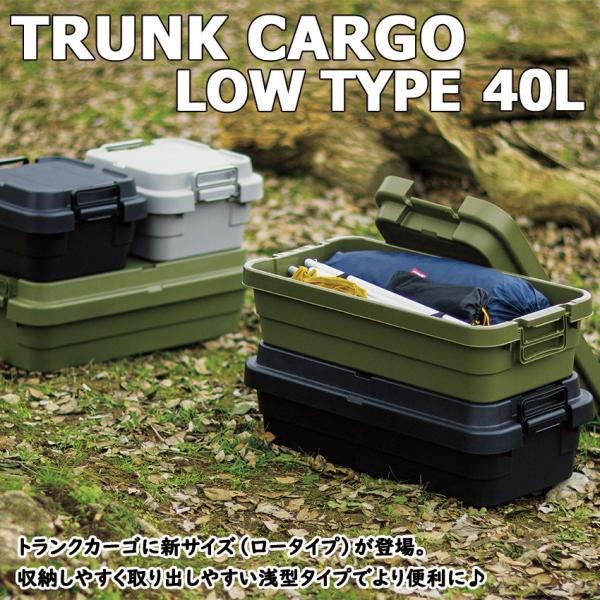 トランクカーゴに新サイズ（ロータイプ）が登場。収納しやすく取り出しやすい浅型タイプでより便利に♪トレー型でフラット形状のフタがテーブルとしても使え、積み重ねたときのズレも防止できる仕様となっております。また、フタにベルトガイドの溝を付けたこ...