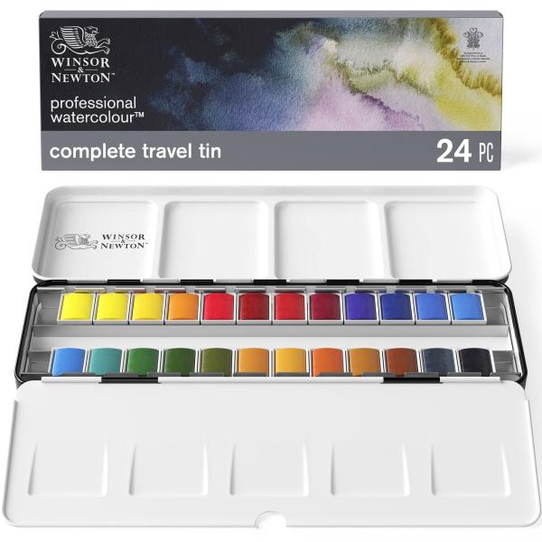 Winsor ＆ Newton ウィンザー＆ニュートン 水彩絵具 プロフェッショナル・ウォーターカラー コンプリートトラベルメタルボックスセット ハーフパン 24色セット 18809553ウィンザー＆ニュートン プロフェッショナル ウォータ...