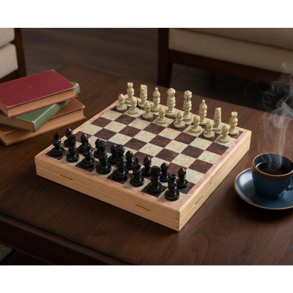 StonKraft - 10インチ x 10インチ (25 x 25 cm) チェスボード 木製ベース ＆ ストーンインレイ ＆ ストーンピースゲームセット (Stone Inlaid Wood Chess with Stone Chess...