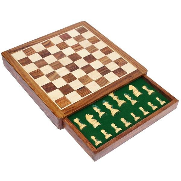 StonKraft 木製チェス盤ゲームセット マグネット付き 非折りたたみ時30X30cm （12x12インチ） 引出し付き - Magnetic Chess Board木製のベースに木製の正方形の象嵌が施された手作りの折りたたみ式チェスボ...