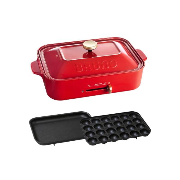 Color:レッド_PatternName:プレート2種(平面・たこ焼き) BRUNO コンパクトホットプレート レッド BOE021-RDサイズ: 横幅:375mm 高さ:135mm 奥行:235mm本体重量: 2.1kg(平プレート使用...