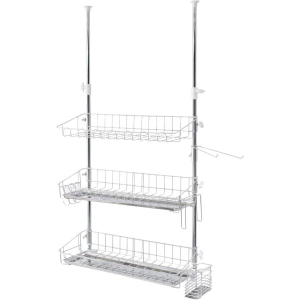 PatternName:3)ワイド3段 アーネスト 【日本製】 水切りかご (突っ張り) ステンレス 3段 (ワイド) 隙間収納 大手飲食店愛用ブランド A-76027●調理用具等の一時置きやコップ類の水切り収納ができる●水受けトレー付き●...