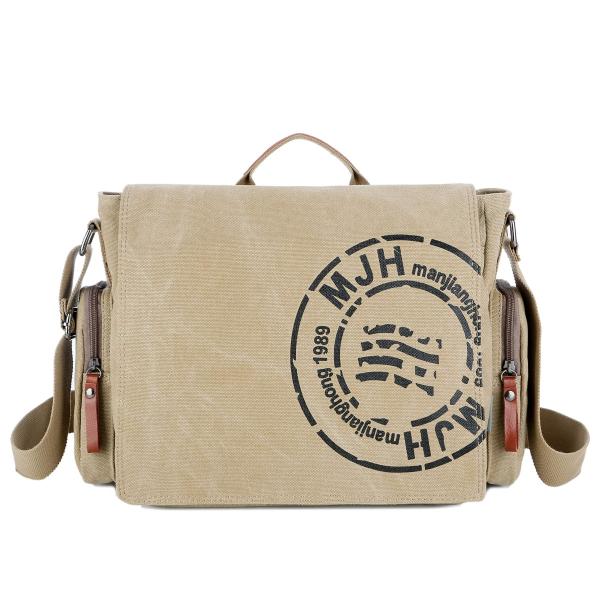 Color:ライトカーキ_Size:L [RAKEE] ショルダーバッグ トート メンズ メッセンジャーバッグ 帆布 肩掛け斜めがけ 防水 バッグ a4サイズ 大容量 丈夫 4色【素材】キャンバス材料は耐摩耗性、耐引裂性、耐久性、快適性、通...