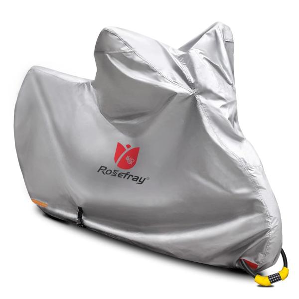 Size:5L-6L_Color:シルバー（210D) Rosefray バイクカバー 大型 5L-6L 255cmまで対応 スマートサイズ 高機能 撥水 UVカット 210D 厚手 バイク カバー （収納バック付，シルバー）?【紫外線防止...
